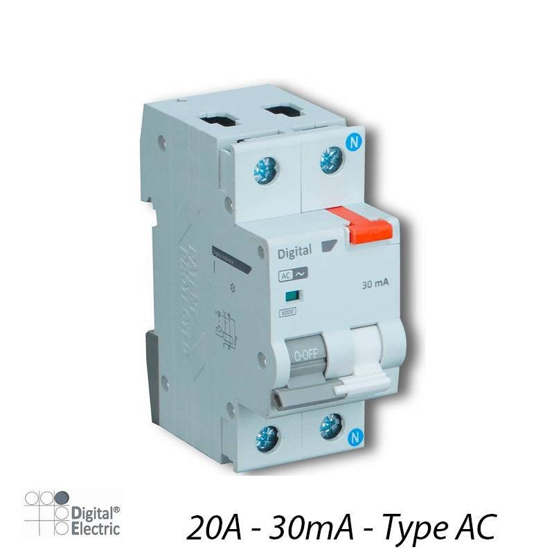 Disjoncteur différentiel 20A 30mA AC 6kA - Digital 03021