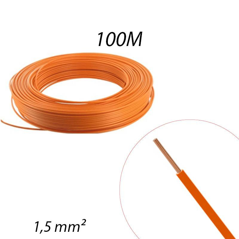 Fil électrique rigide HO7 V-U 1,5mm² Orange Couronne de 100ml