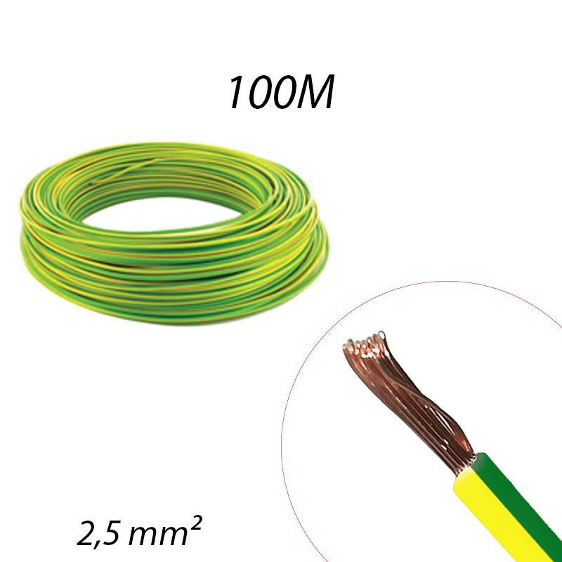 Fil électrique souple HO7 V-K 2,5mm² Vert/Jaune, Couronne de 100ml