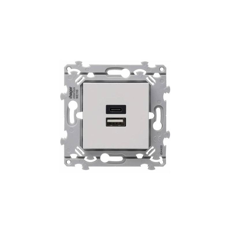 Chargeur USB A+C double Essensya HAGER WE113