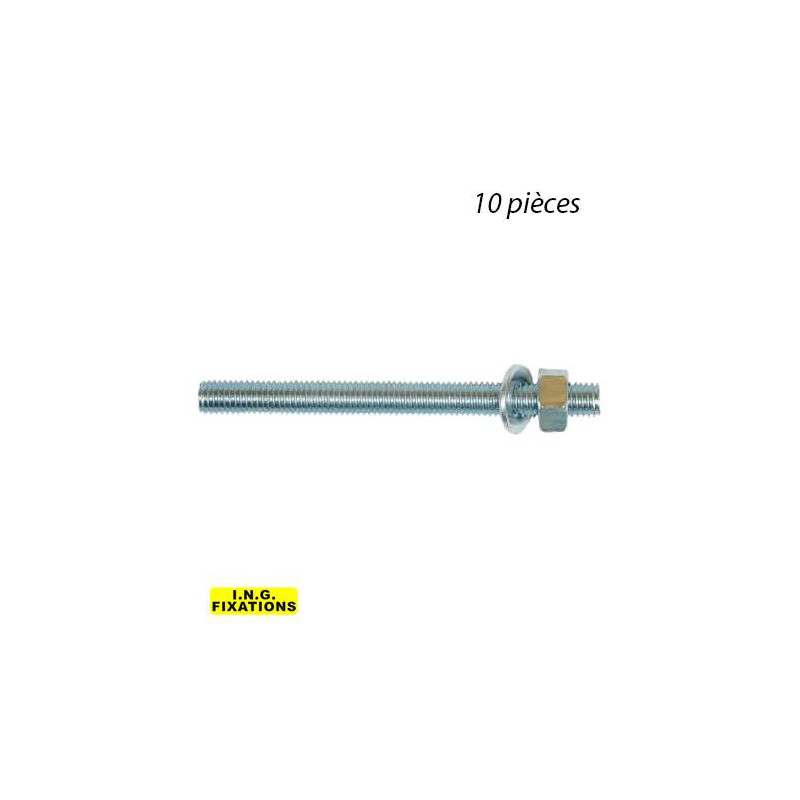 ING A060052 - Tige filetée avec écrou et rondelle M6x100mm (10 pcs)