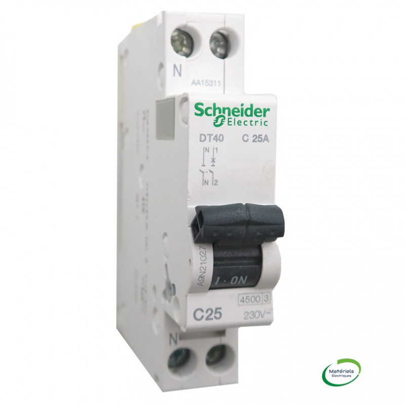 SCHNEIDER A9N21027 - Prodis DT40, disjoncteur, 1P+N, 25A, courbe C ...