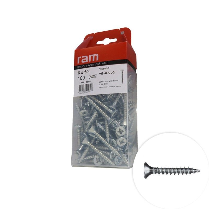 Vis Pozidriv tête fraisée 6x50mm 100 pcs - RAM 22451