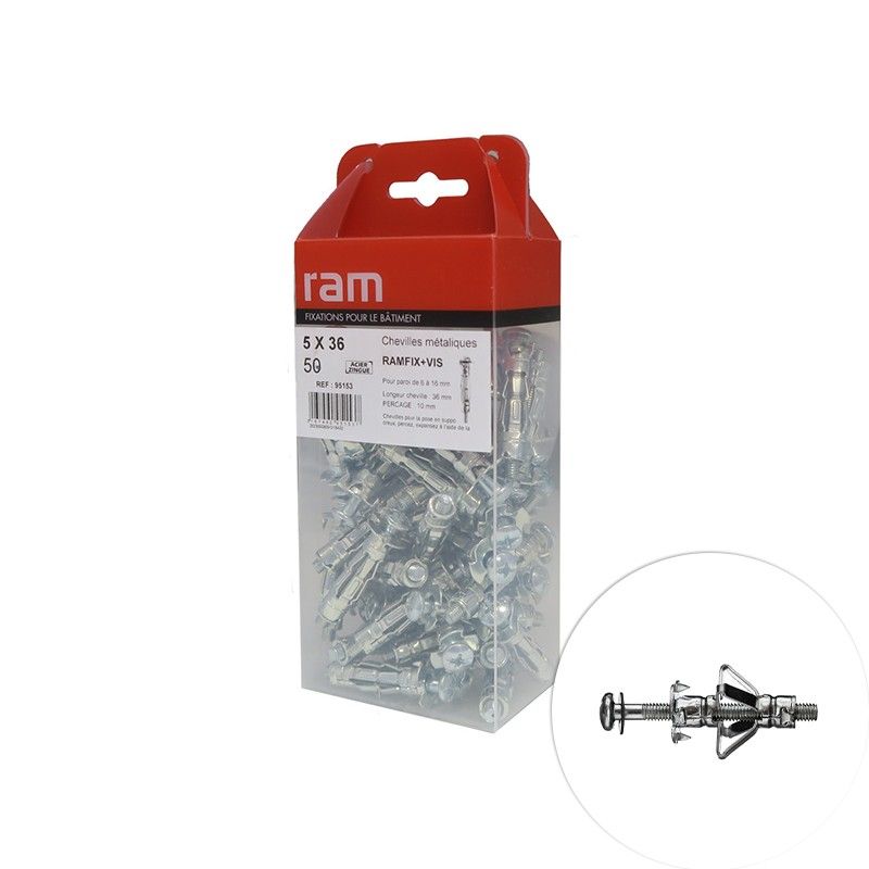 Cheville placo RAMFIX avec vis 5x36mm 50 pcs - RAM 95153