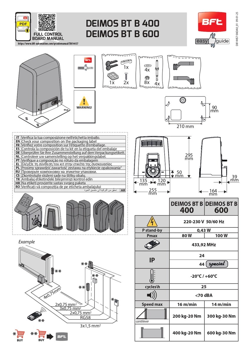 Motorisation portail coulissant Deimos Ultra BT B600 INT